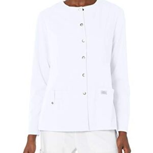 Dickies womens Xtreme Stretch Crew Neck Snap Front Warm-up Medical Scrubs Jacket, White, Medium US