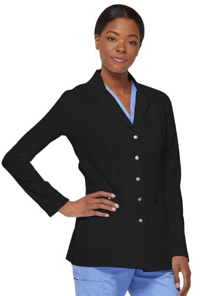 Dickies Xtreme Stretch 28" Stretch Womens Snap Front Lab Coat 82400, M, Black