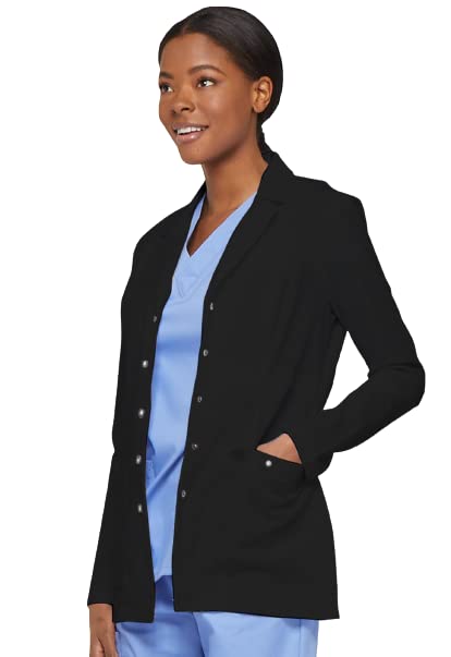 Dickies Xtreme Stretch 28" Stretch Womens Snap Front Lab Coat 82400, M, Black