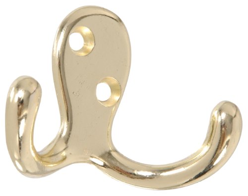 Hardware Essentials 852300 Double Clothes Hooks Brass Plated -2 Pack