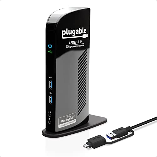 Plugable USB 3.0 Laptop Docking Station for Windows (Dual Video HDMI & DVI / VGA, Gigabit Ethernet, Audio, 6 USB Ports)