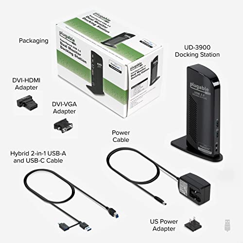 Plugable USB 3.0 Laptop Docking Station for Windows (Dual Video HDMI & DVI / VGA, Gigabit Ethernet, Audio, 6 USB Ports)