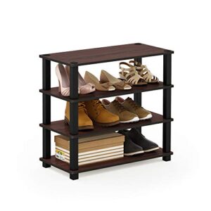 Furinno Turn-S-Tube 4-Tier Shoe Rack, Dark Cherry/Black