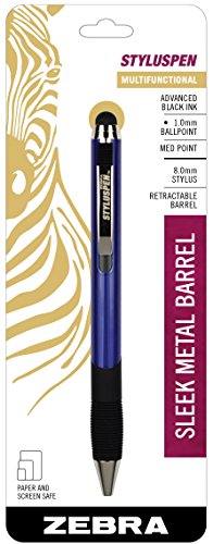 Zebra StylusPen Retractable Ballpoint Pen, Medium Point, 1.0mm, Black Ink, Midnight Blue Barrel, 1-Count