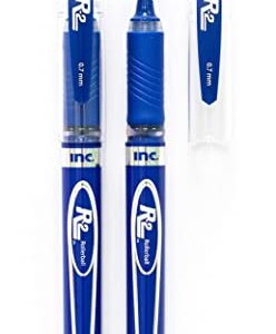 INC 0.7 mm R-2 Roller Ball Pen,Controlled Ink Flow System, Blue Ink, Comfort Grip, 2 pack