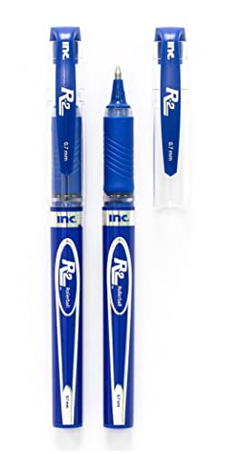 INC 0.7 mm R-2 Roller Ball Pen,Controlled Ink Flow System, Blue Ink, Comfort Grip, 2 pack