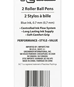 INC 0.7 mm R-2 Roller Ball Pen,Controlled Ink Flow System, Blue Ink, Comfort Grip, 2 pack