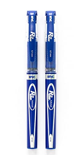 INC 0.7 mm R-2 Roller Ball Pen,Controlled Ink Flow System, Blue Ink, Comfort Grip, 2 pack