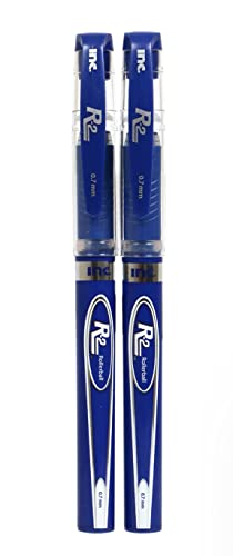 INC 0.7 mm R-2 Roller Ball Pen,Controlled Ink Flow System, Blue Ink, Comfort Grip, 2 pack