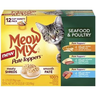 Meow Mix Company 799451-Pack 4 Mix Pate Topper Seafood/Chicken Variety, 2.75-Ounce