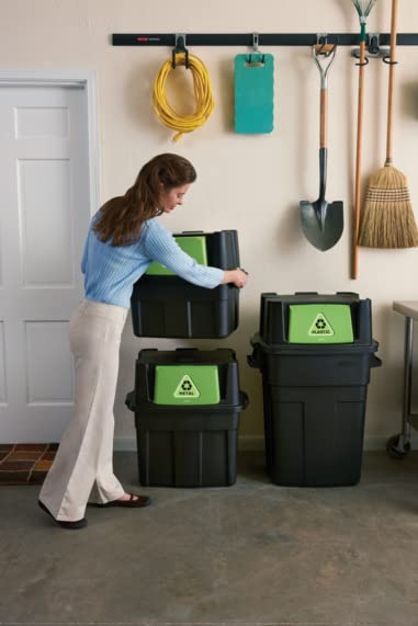 Rubbermaid Recycling Bin with Swing Lid, 14-Gallon, Black Stackable Lid for Glass/Plastic/Paper in Garage/Office/Restaurant