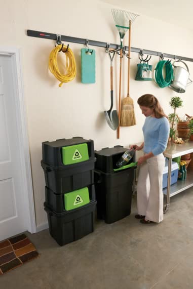 Rubbermaid Recycling Bin with Swing Lid, 14-Gallon, Black Stackable Lid for Glass/Plastic/Paper in Garage/Office/Restaurant