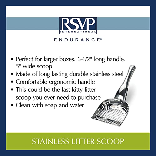 RSVP International Endurance Collection Stainless Steel Kitty Litter Scoop, 4.75x2.5x11.25