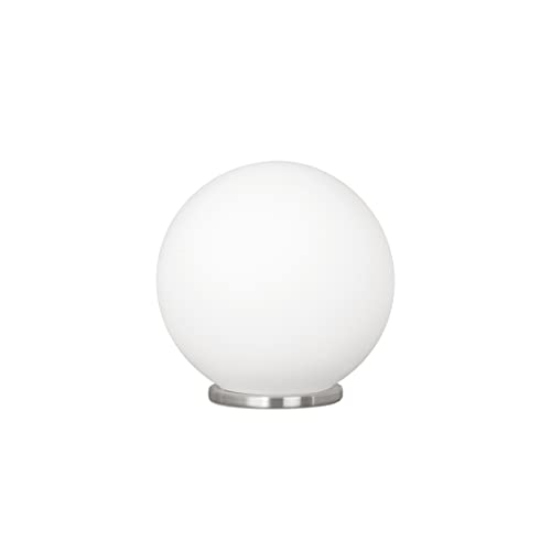 EGLO 85264A Rondo Collection Round Table Lamp with Glass Ball Shade for Living Room, Bedroom, Dorm, and Office, 60W, 8-Inch, Silver/Frosted Opal