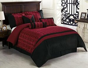 chezmoi collection dynasty jacquard 7-piece comforter set black/red (queen)