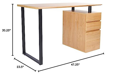 Techni Mobili Computer Desk with Storage and File Cabinet, 30" x 23.6" x 47", Pine