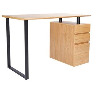 techni mobili computer desk with storage and file cabinet, 30" x 23.6" x 47", pine