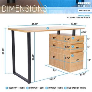 Techni Mobili Computer Desk with Storage and File Cabinet, 30" x 23.6" x 47", Pine