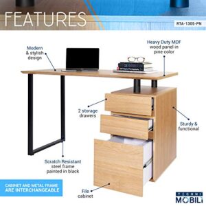 Techni Mobili Computer Desk with Storage and File Cabinet, 30" x 23.6" x 47", Pine