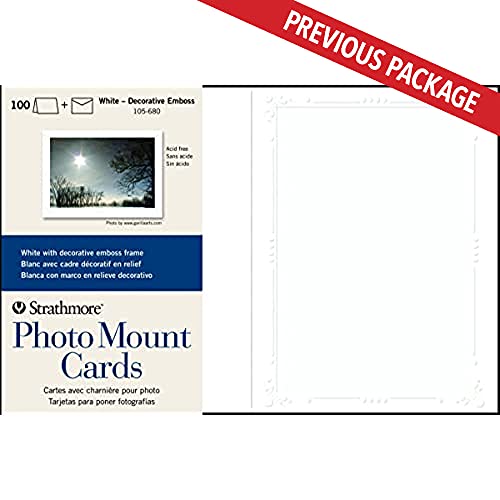 Strathmore 105-680 Photo Mount Cards, White Decorative Embossed Border, 100 Cards & Envelopes