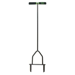 yard butler id-6c manual lawn coring aerator - grass dethatching turf plug core aeration tool - grass aerators for small yards - loosen compacted soil - gardening hand tools - gray, 37 inches