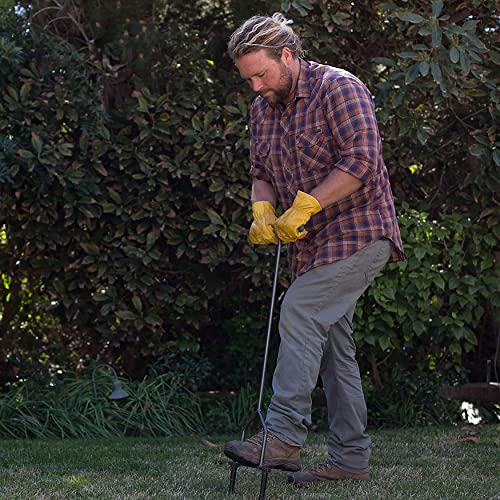 Yard Butler ID-6C Manual Lawn Coring Aerator - Grass Dethatching Turf Plug Core Aeration Tool - Grass Aerators for Small Yards - Loosen Compacted Soil - Gardening Hand Tools - Gray, 37 Inches