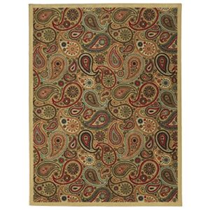 Ottomanson Machine Washable Paisley Design Non-Slip Rubberback 8x10 Traditional Area Rug for Living Room, Bedroom, Kitchen, 7'10" x 9'10", Beige