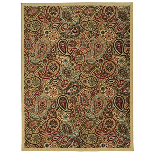 Ottomanson Machine Washable Paisley Design Non-Slip Rubberback 8x10 Traditional Area Rug for Living Room, Bedroom, Kitchen, 7'10" x 9'10", Beige