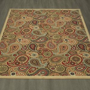 Ottomanson Machine Washable Paisley Design Non-Slip Rubberback 8x10 Traditional Area Rug for Living Room, Bedroom, Kitchen, 7'10" x 9'10", Beige