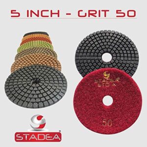 STADEA Grit 50 (2 Pieces) 5" Diamond Polishing Pads for Granite Marble Concrete Stone polishing Wet Grinder