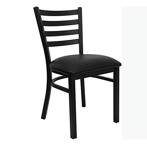 Flash Furniture 4 Pk. HERCULES Series Black Ladder Back Metal Restaurant Chair - Black Vinyl Seat