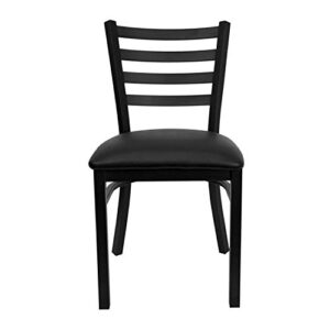 Flash Furniture 4 Pk. HERCULES Series Black Ladder Back Metal Restaurant Chair - Black Vinyl Seat