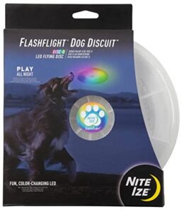 nite ize flashflight led dog discuit - best dog flying disc for all hours of play - with long-lasting led light, 1-pack multi-colored disc-o (ffdd-07-r8)