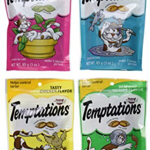 TEMPTATIONS Classic Crunchy and Soft Cat Treats Feline Favorites Variety Pack, (6) 3 oz. Pouches