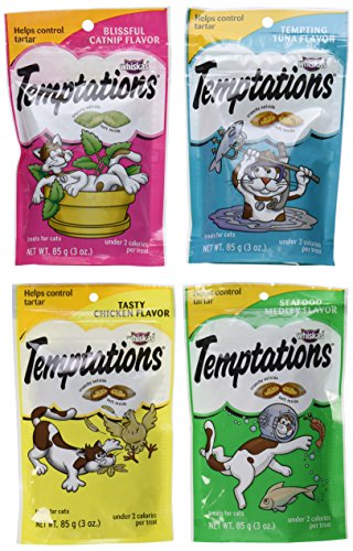 TEMPTATIONS Classic Crunchy and Soft Cat Treats Feline Favorites Variety Pack, (6) 3 oz. Pouches