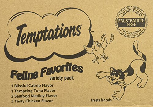 TEMPTATIONS Classic Crunchy and Soft Cat Treats Feline Favorites Variety Pack, (6) 3 oz. Pouches