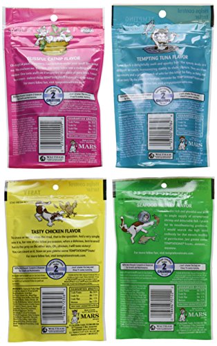 TEMPTATIONS Classic Crunchy and Soft Cat Treats Feline Favorites Variety Pack, (6) 3 oz. Pouches