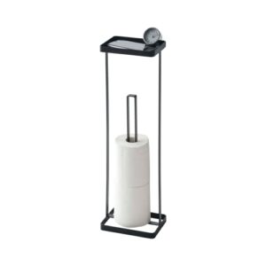 yamazaki home roll stand with tray | steel | toilet paper stocker, one size, black