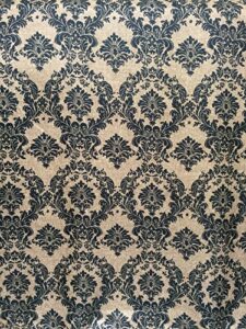 la linen 60" wide faux burlap damask print fabric by the yard, black & natural.