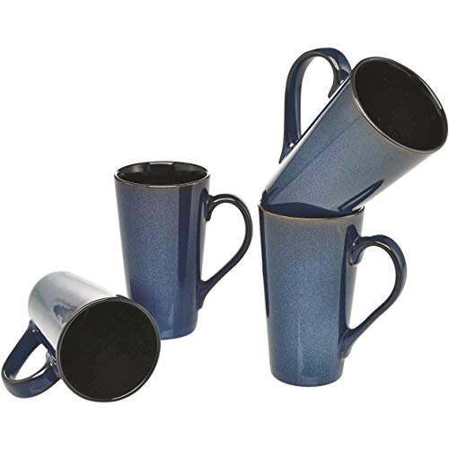 Culver Serenity Cafe Grande Ceramic Mug, 16-Ounce, Blue, Set of 4