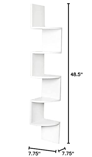 Danya B. XF11035W Large Decorative 5-Tier Corner Floating Wall Mount Display Shelving Unit - White