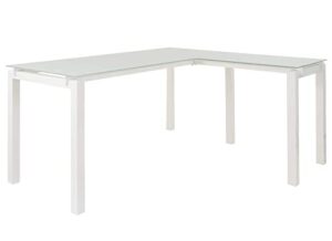 signature design by ashley baraga contemporary glass l-shaped home office desk, white