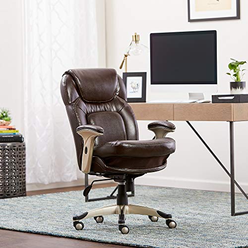 Serta Ergonomic Executive Office Chair Motion Technology Adjustable Mid Back Design with Lumbar Support, Brown Bonded Leather