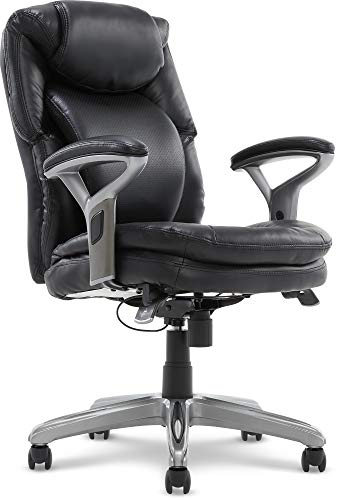 Elle Decor Anniston Wellness by Design Mid Office AIR Lumbar Technology, Ergonomic Computer Chair with Lower Back Support, Bonded Leather, Black