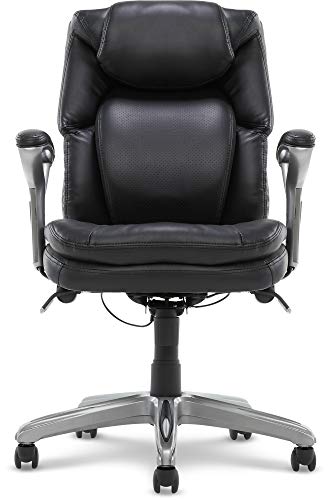 Elle Decor Anniston Wellness by Design Mid Office AIR Lumbar Technology, Ergonomic Computer Chair with Lower Back Support, Bonded Leather, Black