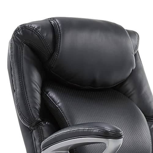 Elle Decor Anniston Wellness by Design Mid Office AIR Lumbar Technology, Ergonomic Computer Chair with Lower Back Support, Bonded Leather, Black