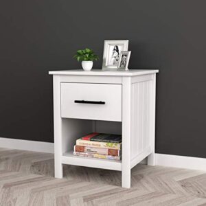 white finish nightstand side end table with drawer and open shelf 22" h