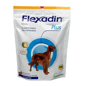 vetoquinol flexadin plus hip and joint supplement for dogs, glucosamine and chondroitin for dogs, contains msm and chondroitin for joint support for medium to large dogs over 30lbs, 90ct