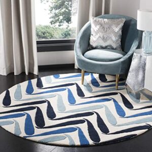 safavieh soho collection 6' round ivory/blue soh731a handmade premium wool & viscose area rug