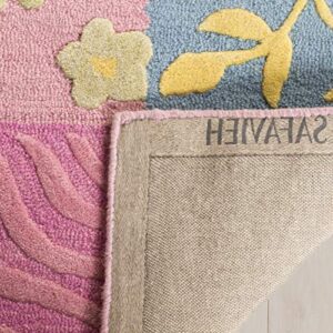 SAFAVIEH Kids Collection Area Rug - 5' x 8', Pink & Multi, Handmade Floral Wool, Ideal for High Traffic Areas in Living Room, Bedroom (SFK356A)